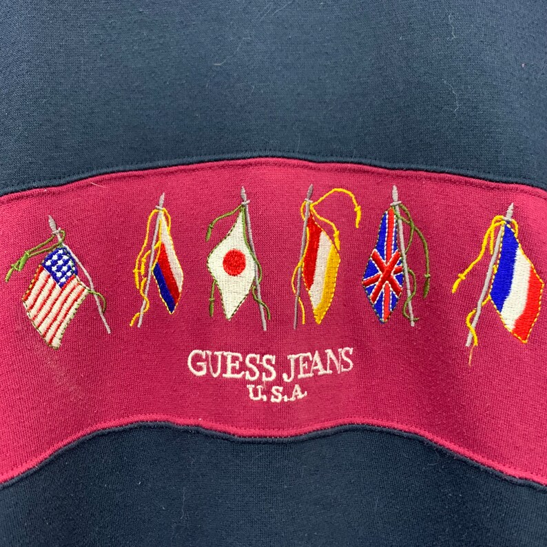 Vintage Guess Jeans Usa Flags Embroidered Striped Crewneck - Etsy
