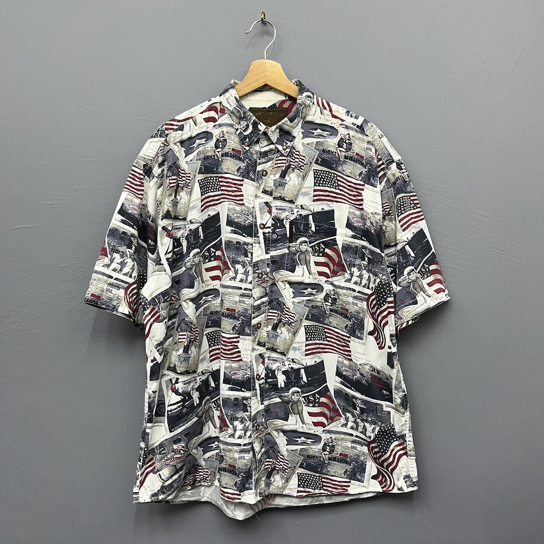 North River All Over Print American Button up Shirts Size XL - Etsy