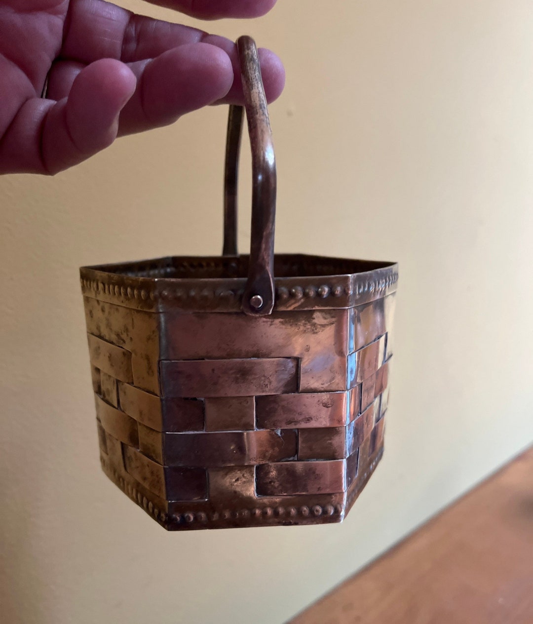 Hexagon Woven Brass Basket - Vintage Brass Basket - Etsy