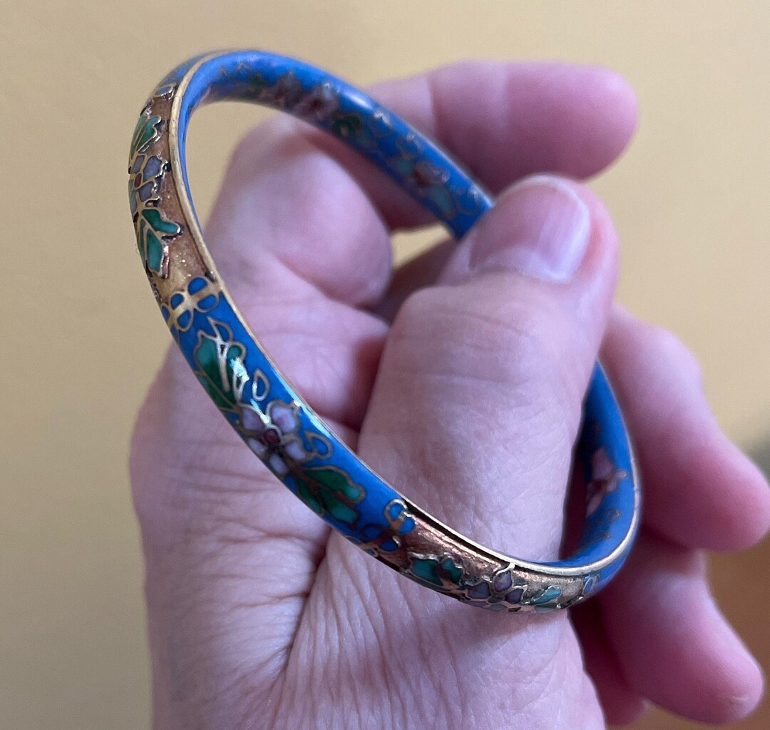 Vintage Light Blue and Gold Cloisonne Bangle 1/4 Inch Wide - Etsy