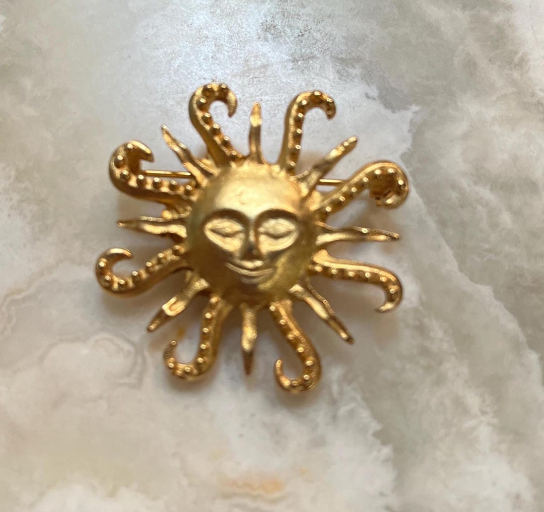 Gold Tone Sun Brooch - Vintage Shining Sun Pin - Etsy