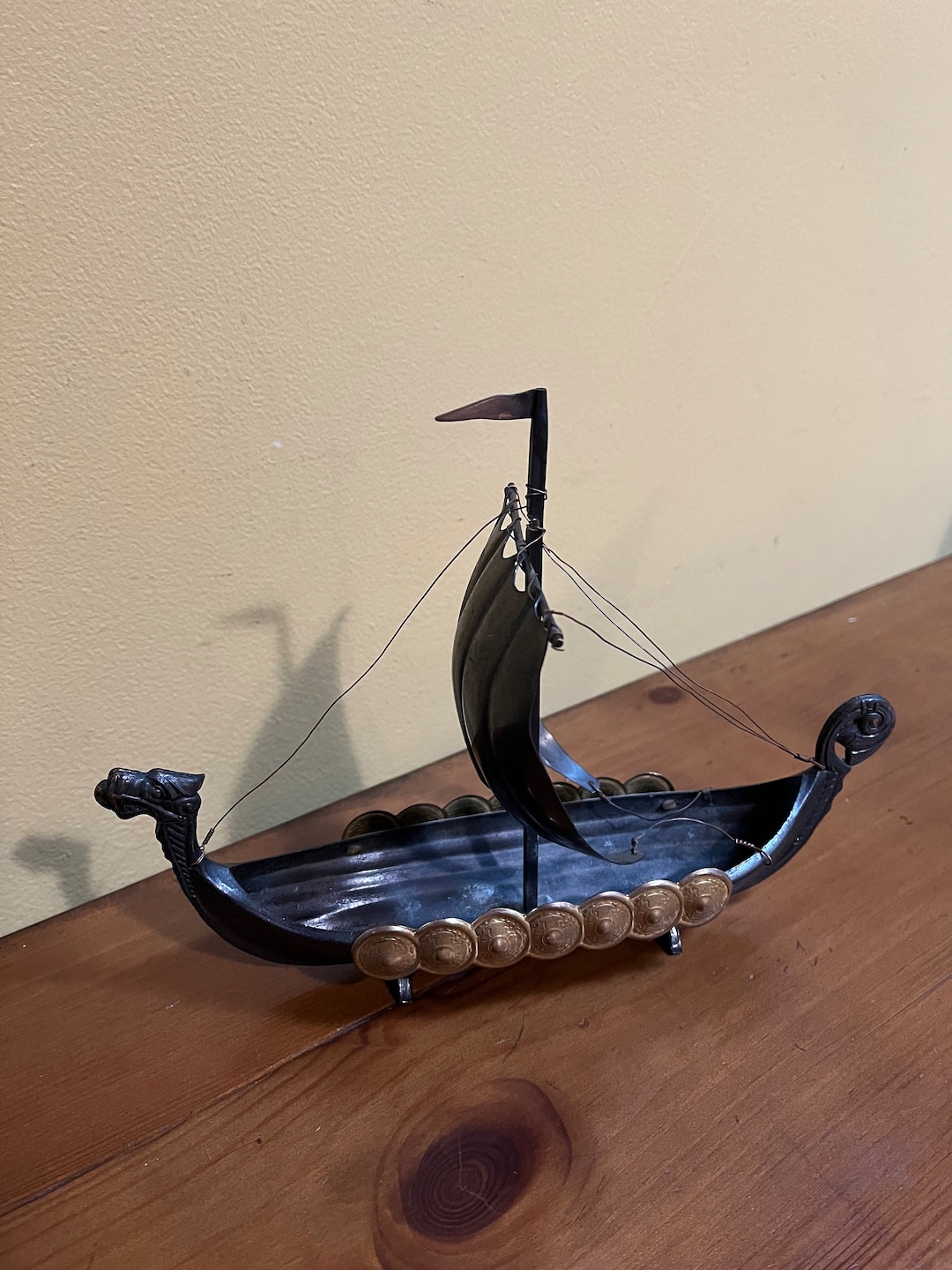 Vintage Metal Viking Ship Figurine - Etsy