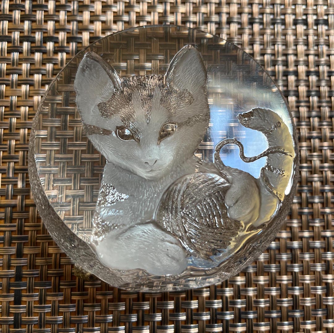 Mats Jonasson Full Lead Crystal Cat Paperweight - Swedish Cat ...