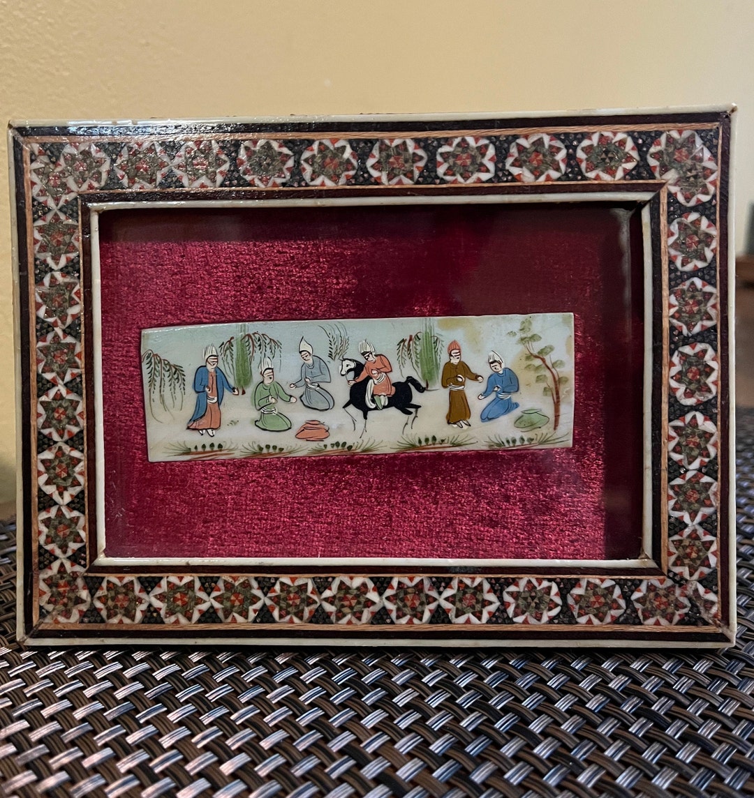 Persian Camel Bone Art in Marquetry Frame - Etsy