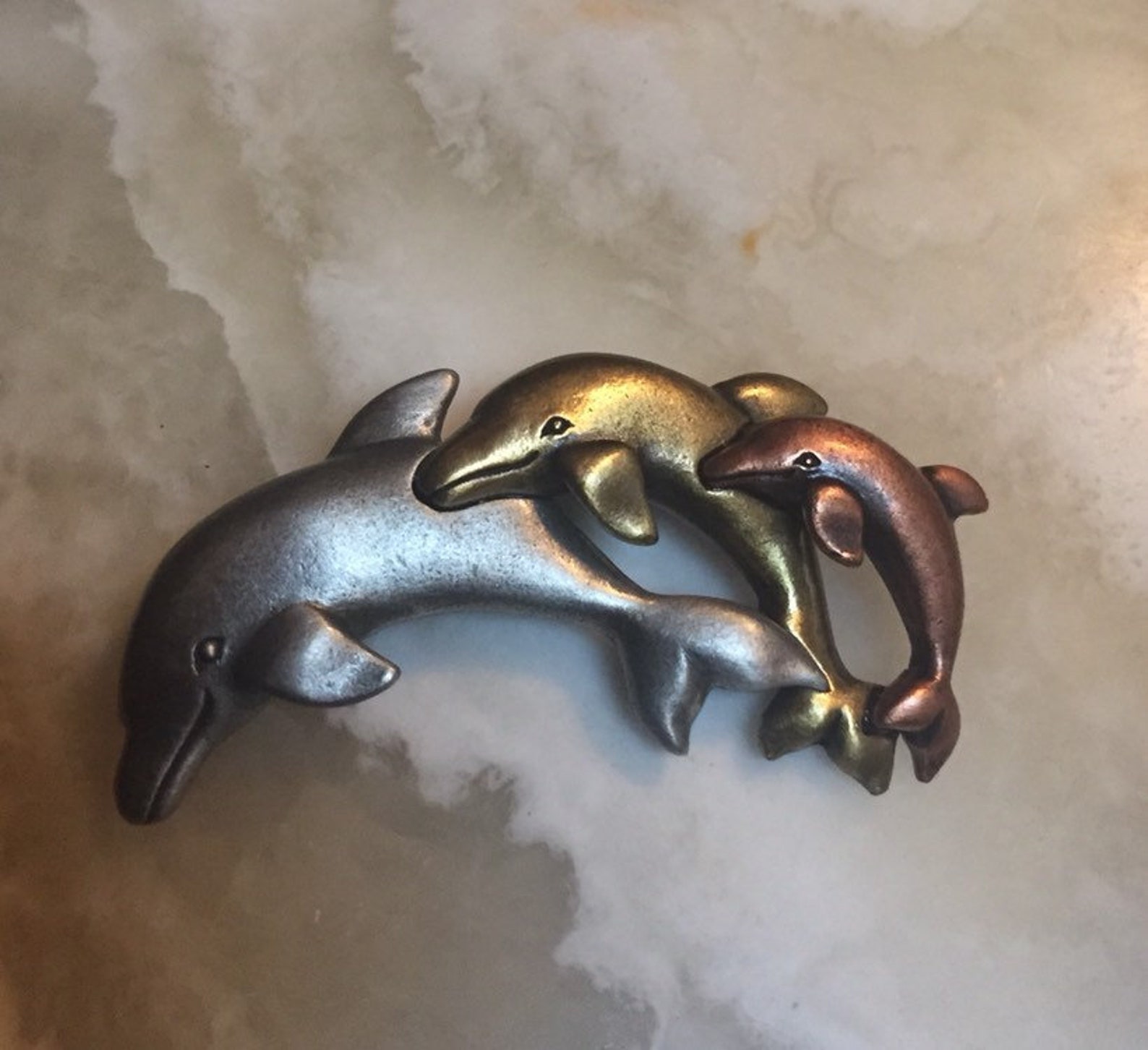 L. Razza Tri Colored Dolphin Brooch 3 Dolphins Pin Trio of - Etsy