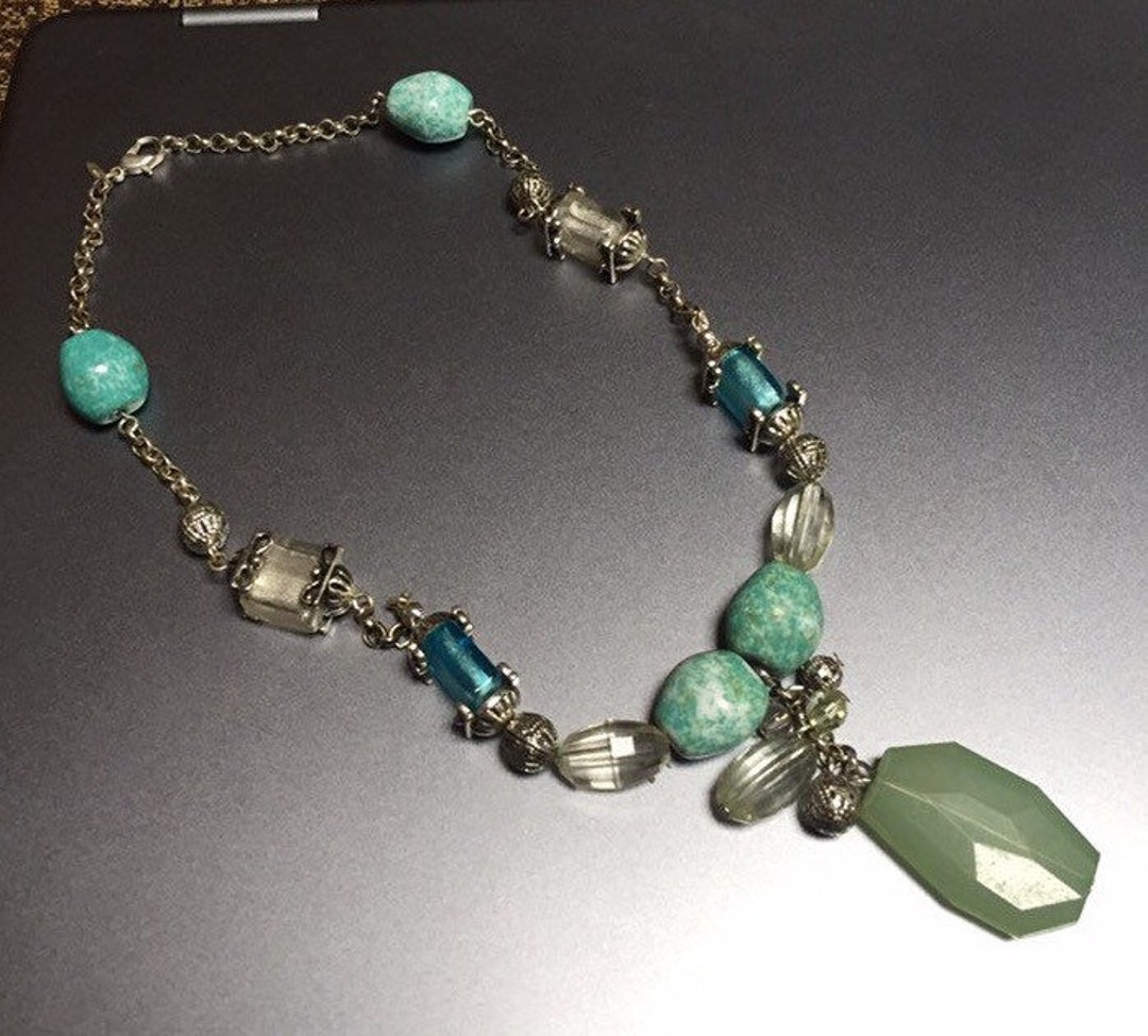 Avon Silver Tone & Blue Beaded Necklace - Etsy