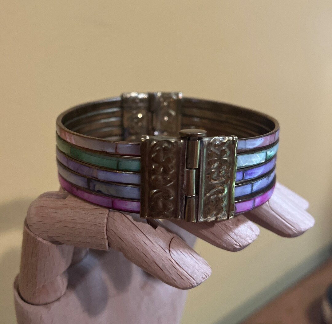 Multi Colored Abalone and Brass Bangle - Etsy