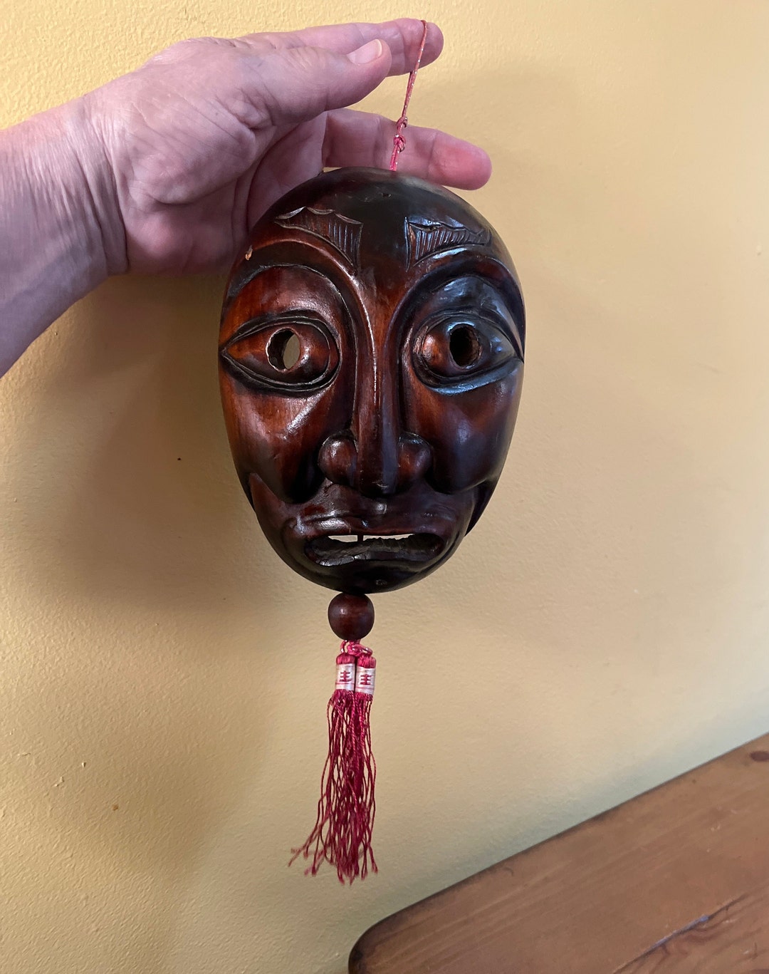 Hand Carved Wooden Wall Mask - Frowning Face Wall Mask - Etsy