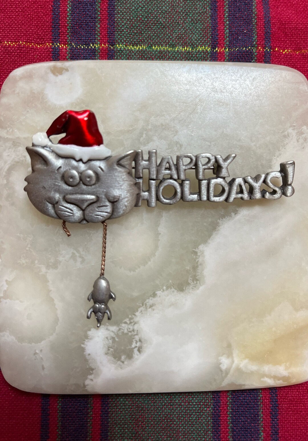 JJ Jonette Pewter Happy Holidays Cat Brooch Vintage JJ Cat - Etsy