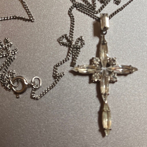 Silver Tone Rhinestone Cross Necklace - Etsy