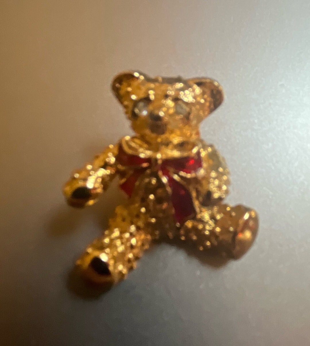 Brushed Gold Tone Teddy Bear Tack Pin - Teddy Bear With Red Bow Pin - Etsy
