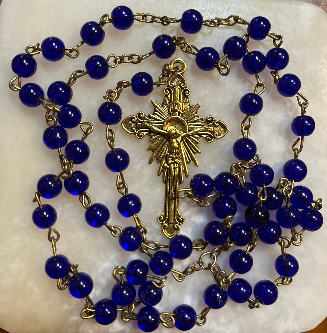 Dark Blue Glass Rosary - Midnight Blue Rosary Beads - Etsy