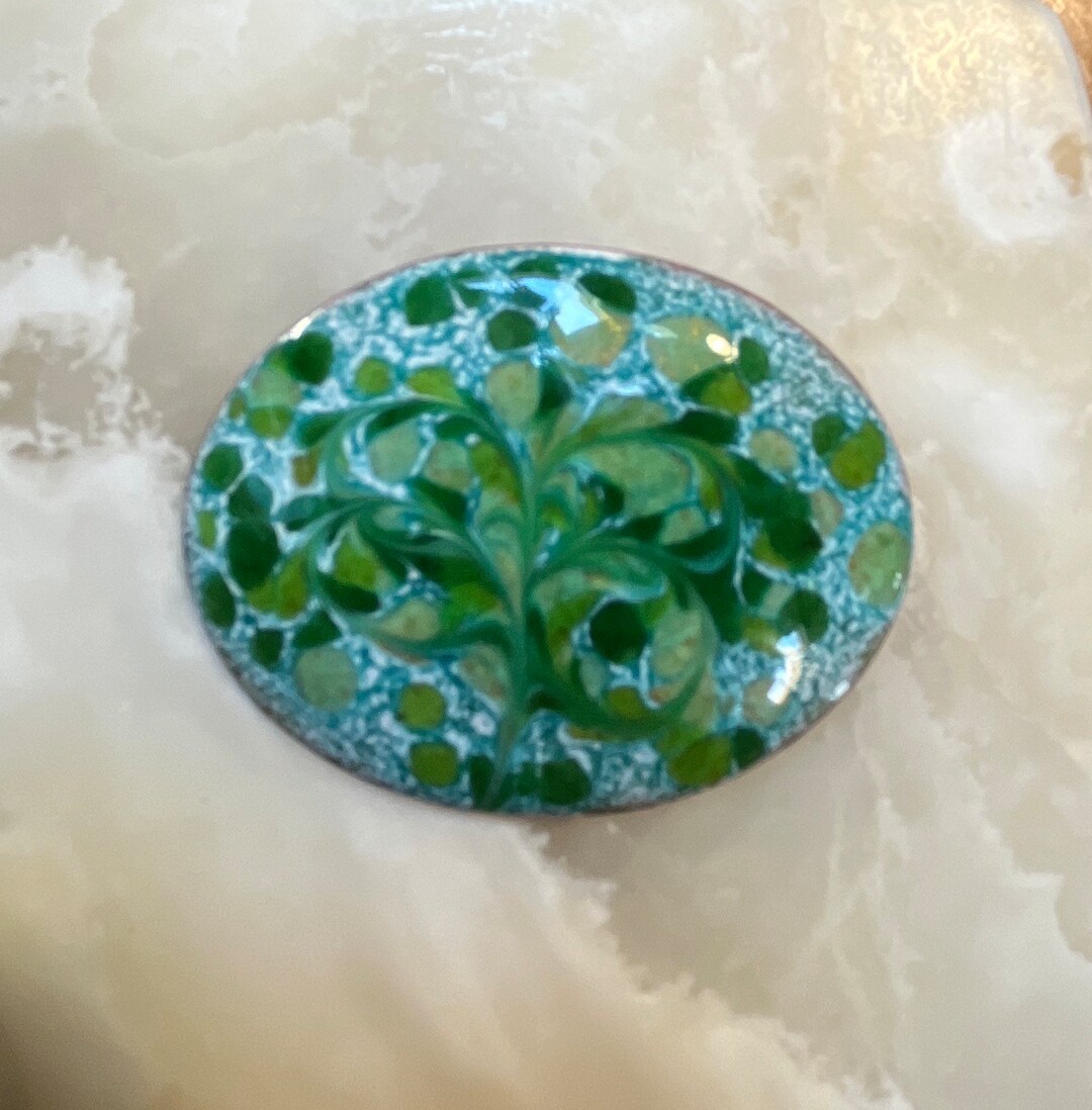 Inga Carlson Enamel on Copper Brooch - Blue Green Swirl Oval Inga ...