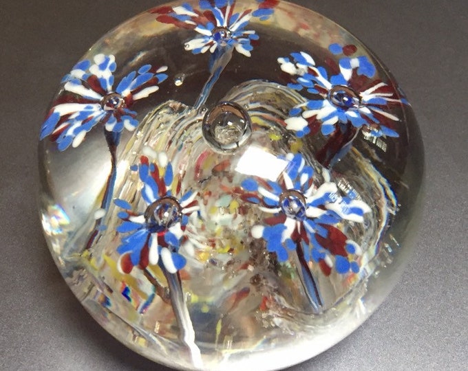 Controlled Clear Bubble Glass Paperweight - Blue, White & Maroon ...