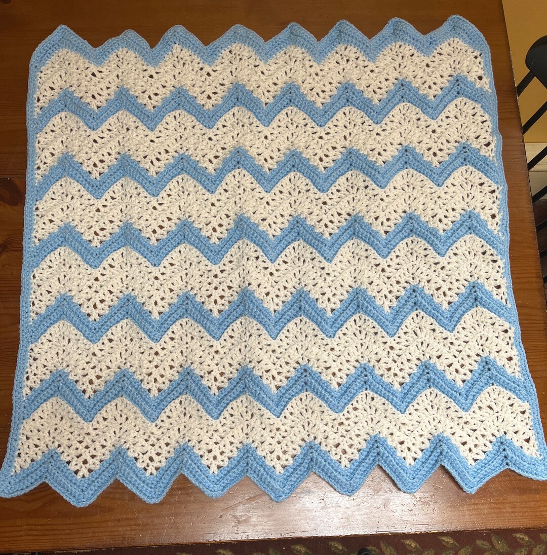 Crocheted Blue and White Baby Blanket - Fisherman’s Net Pattern - Etsy