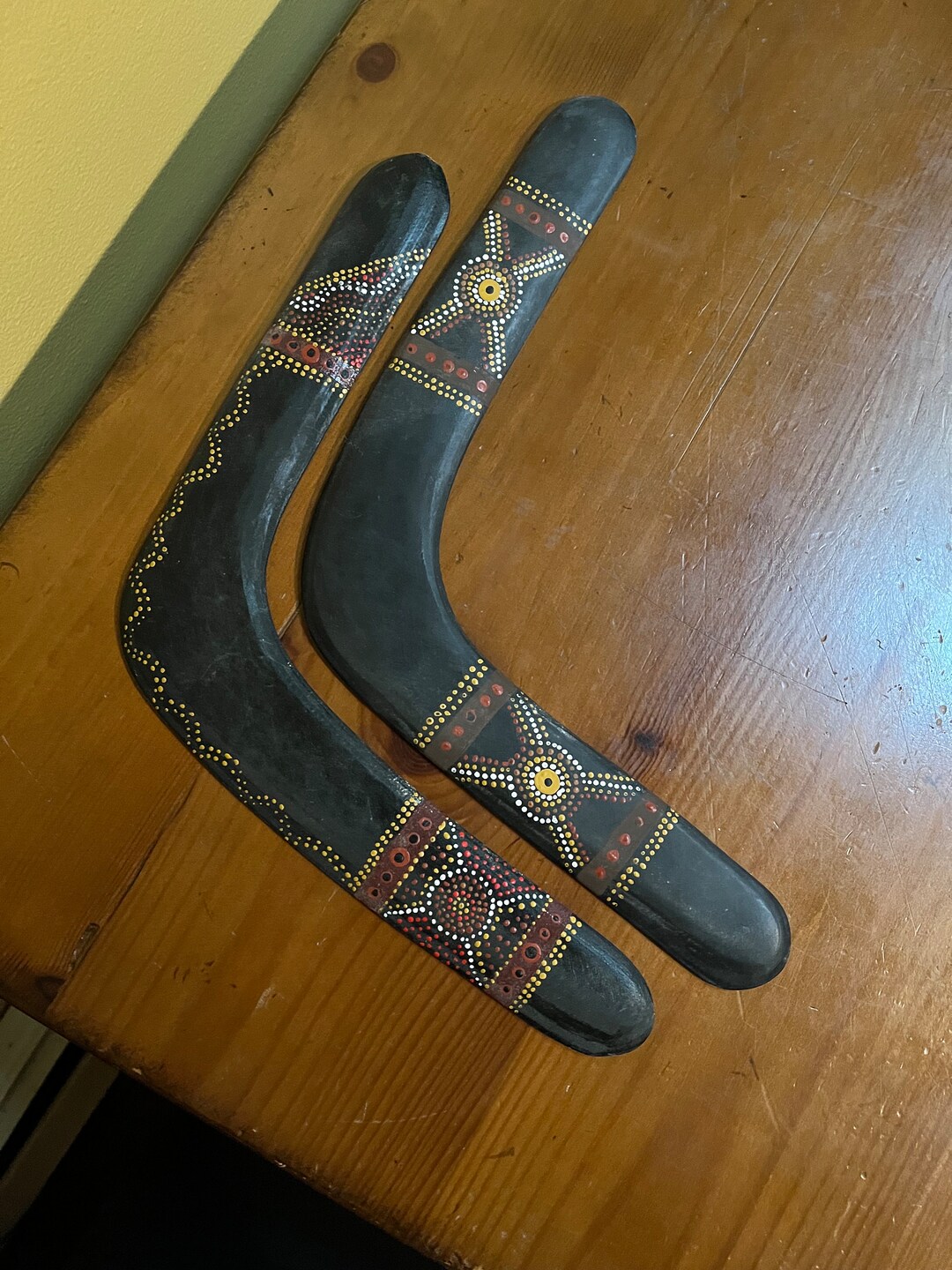 2 Wooden Hand Painted Boomerangs - Etsy