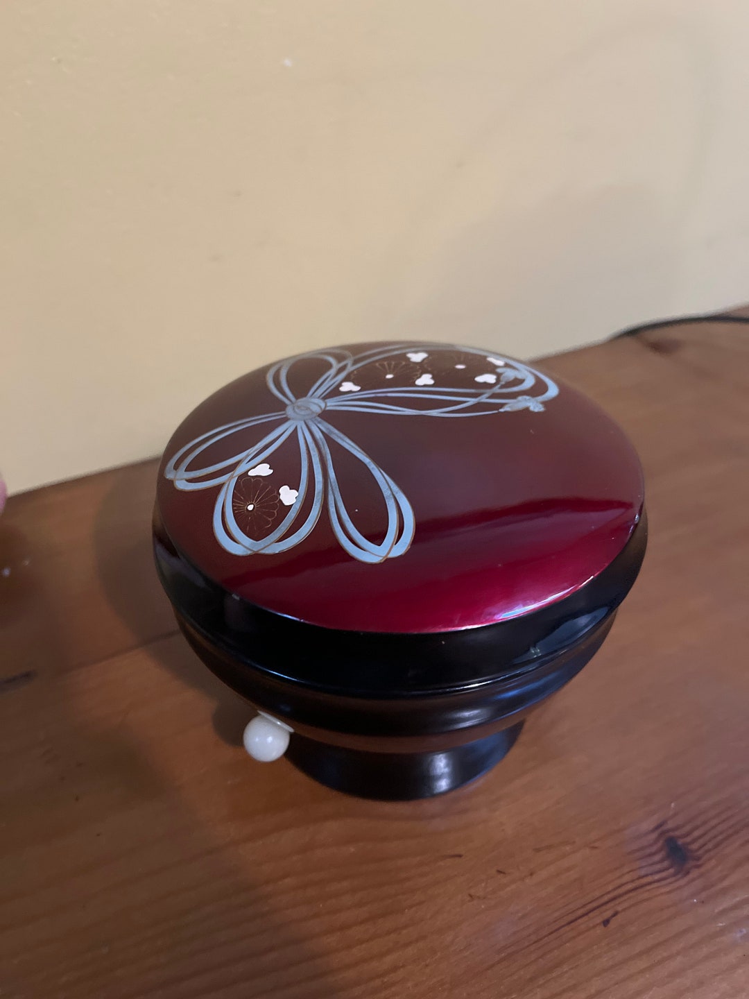 Vintage Maroon and Black Lacquered Musical Jewelry Box - Plays "where ...