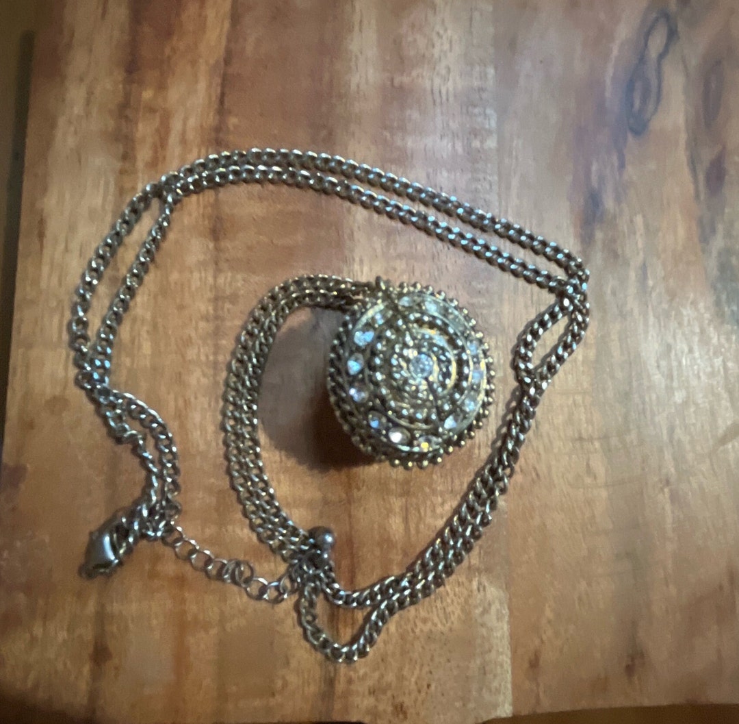 Rhinestone Round Sphere Pendant - Gold Tone Sphere Necklace - Etsy