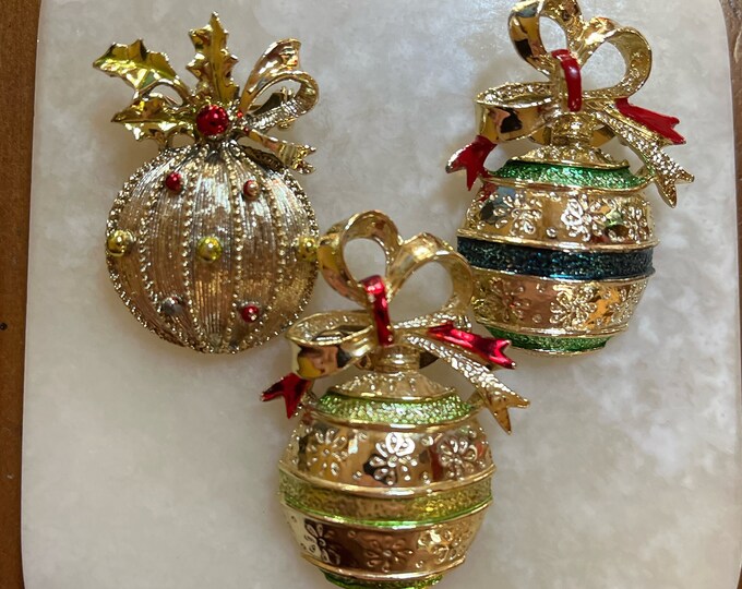 Set of 3 Gerry's Gold Tone Christmas Ornament Pins - Vintage Gerry's ...