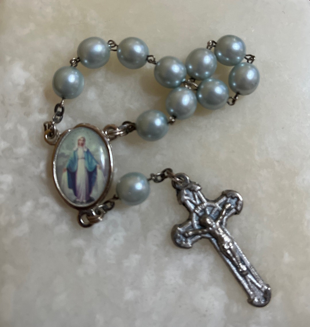 Vintage Light Blue Beaded Rosary Prayer Beads - Etsy