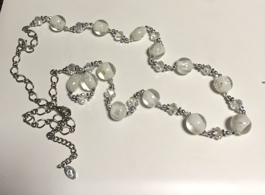 Cg Silver Tone Art Glass Beaded Necklace - Etsy