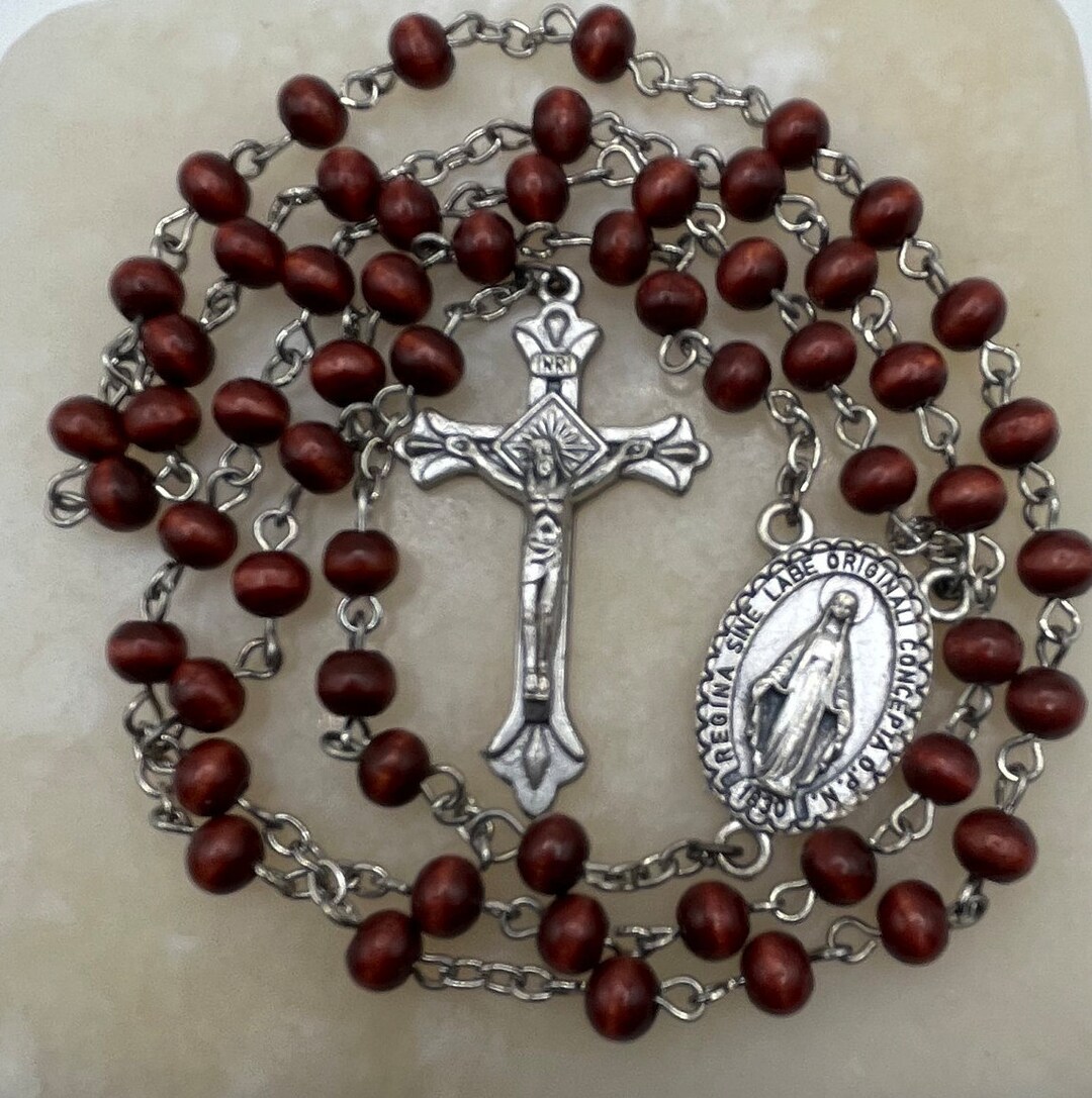 Vintage Brown Wooden Rosary Beads - Italy - Etsy