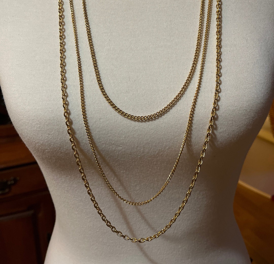 Long Gold Tone Multi Strand Chain Necklace - Etsy