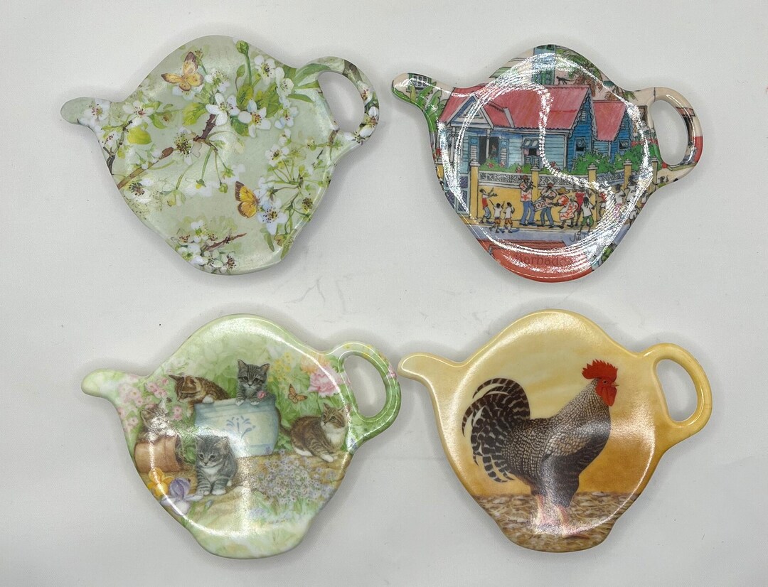 4 Melamine Tea Bag Holders - 4 Tea Pot Shaped Tea Bag Holders - Etsy