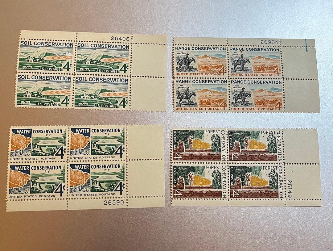4 United States Postage Conservation Plate Blocks - Etsy