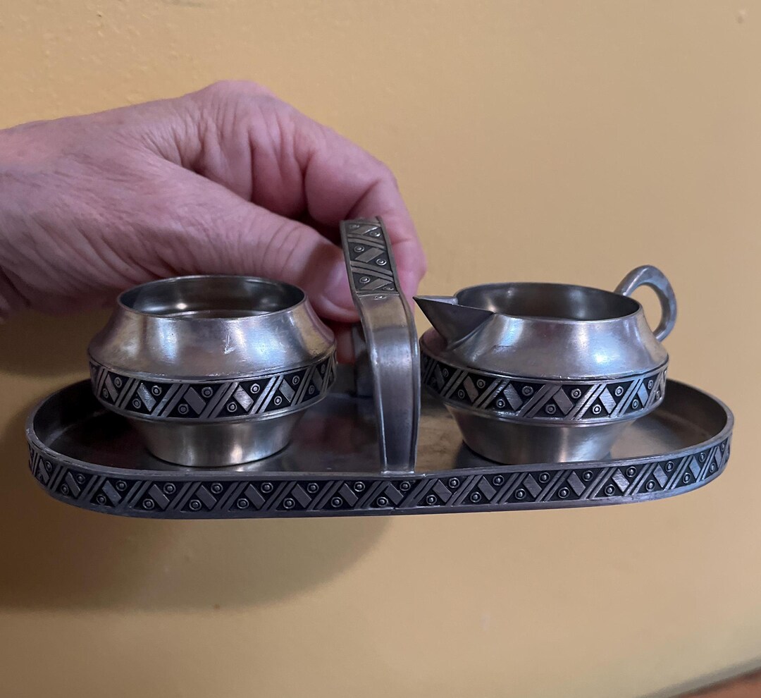 Vintage Hagness Pewter Sugar Bowl, Creamer and Oval Tray - Etsy