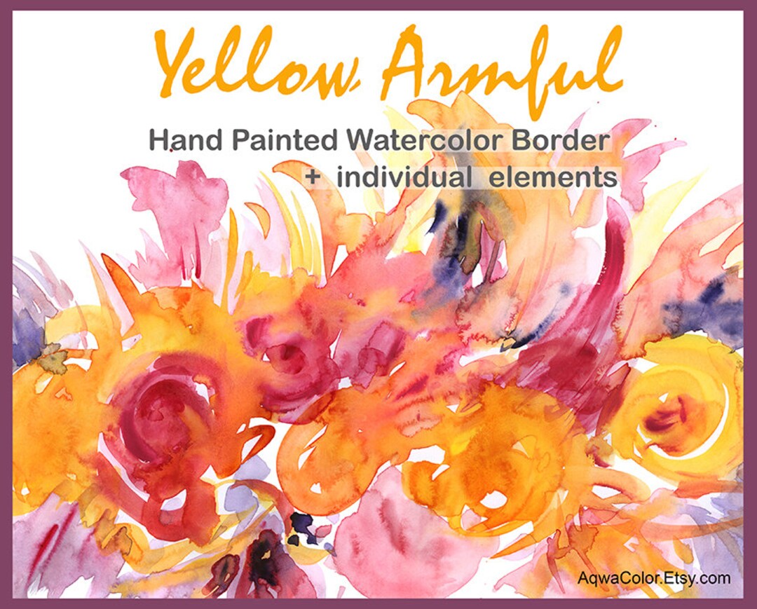 Watercolor Border Clipart Yellow Armful - Commercial Use Clipart Floral ...