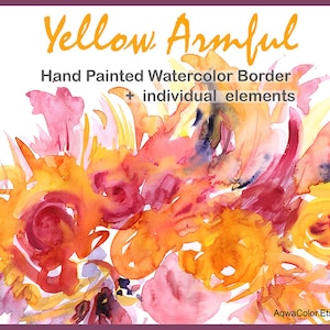 Watercolor Border Clipart Yellow Armful - Commercial Use Clipart Floral ...