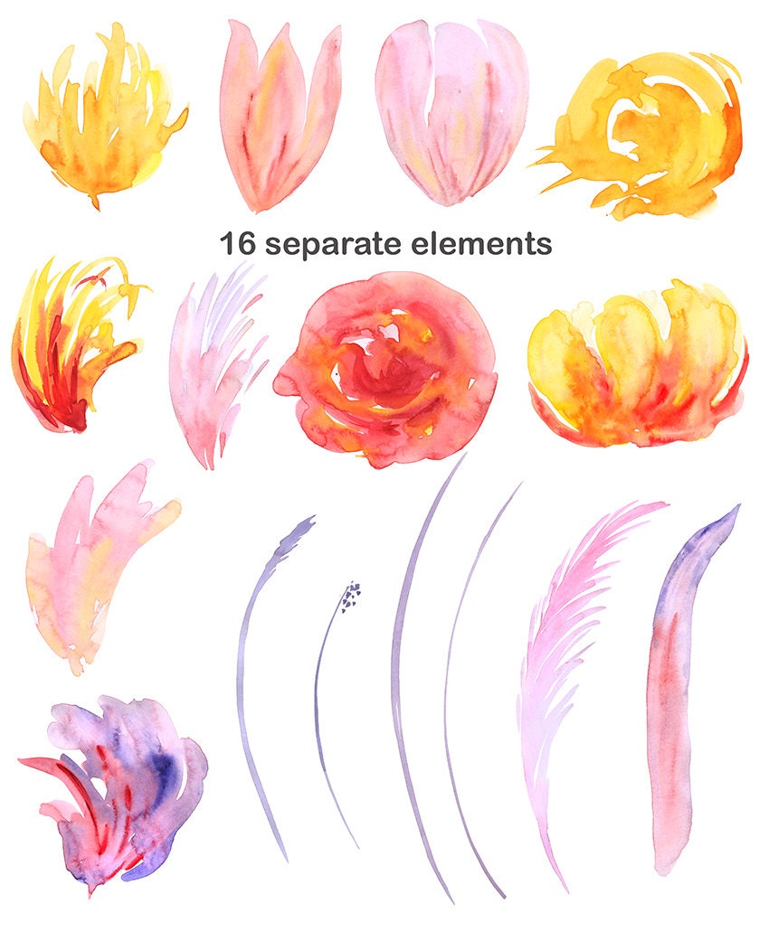 Watercolor Border Clipart Yellow Armful - Commercial Use Clipart Floral ...