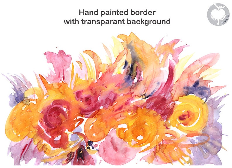 Watercolor Border Clipart Yellow Armful - Commercial Use Clipart Floral ...