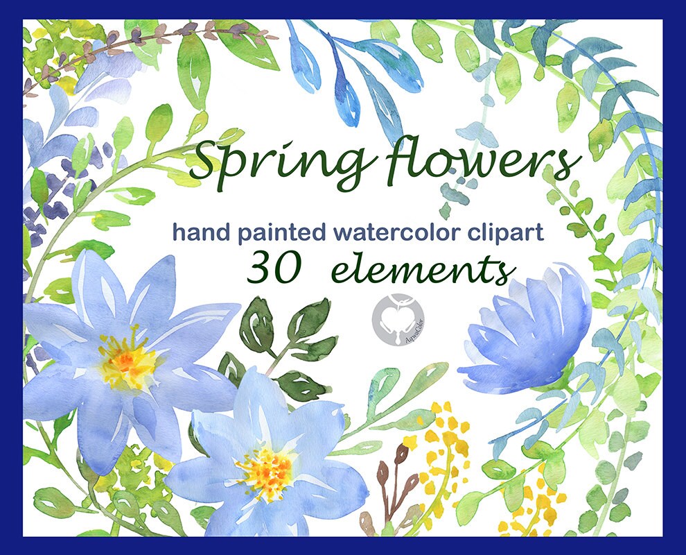Spring Flowers - Watercolor Clipart Commercial Use Clipart Blue Flowers ...