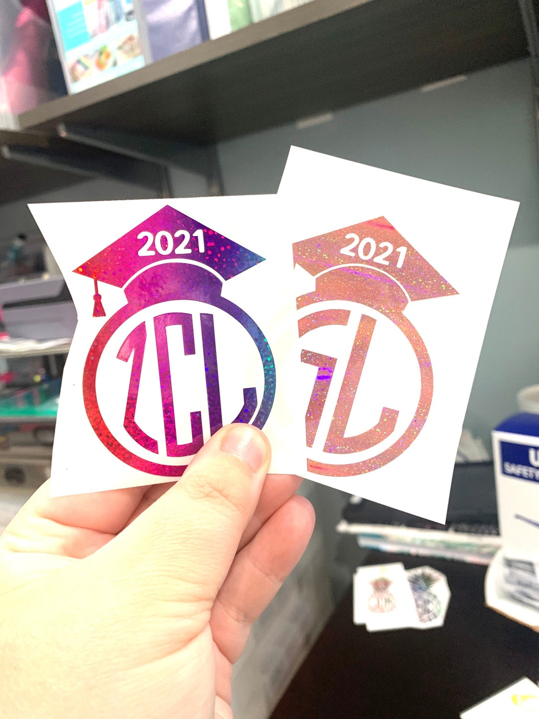 Monogram Graduation Cap Decal Vinyl Holographic Tumbler Decal Car ...