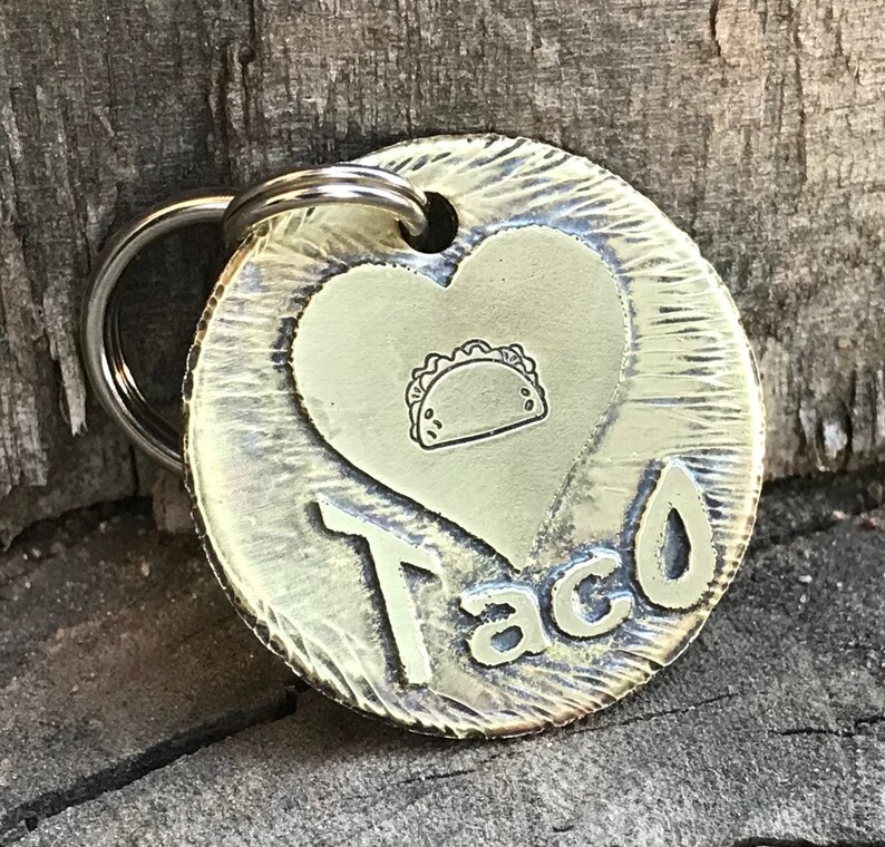 Personalized custom taco Id tag custom pet id tag I heart | Etsy