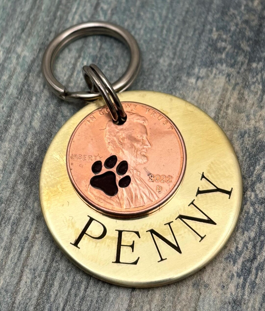 Penny Pet ID Tag Custom Dog Cat Collar Jewelry Coin Design Engraved ...