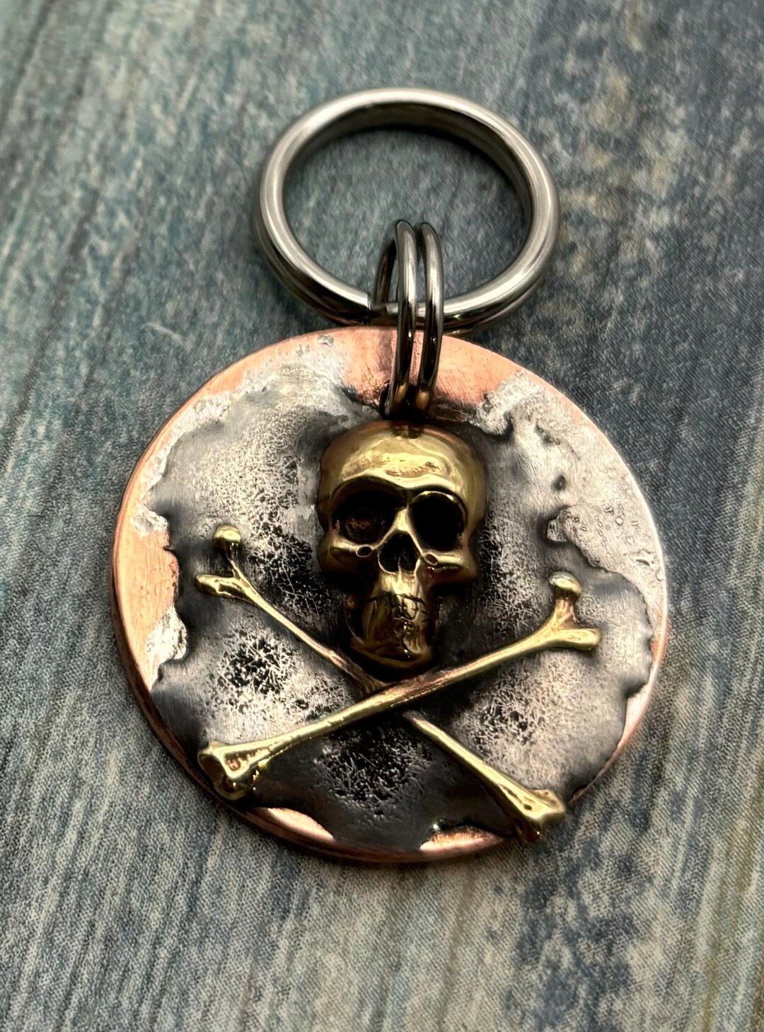 Personalized Skull & Crossbones Pet ID Tag: Handmade Copper or Brass ...