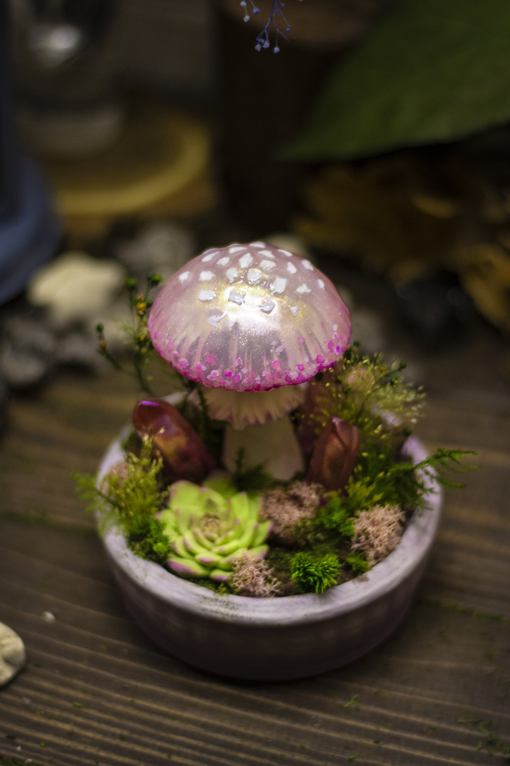 Mushroom Lamp Made To Order Pink Mushroom Lamp With Crystals Etsy Uk