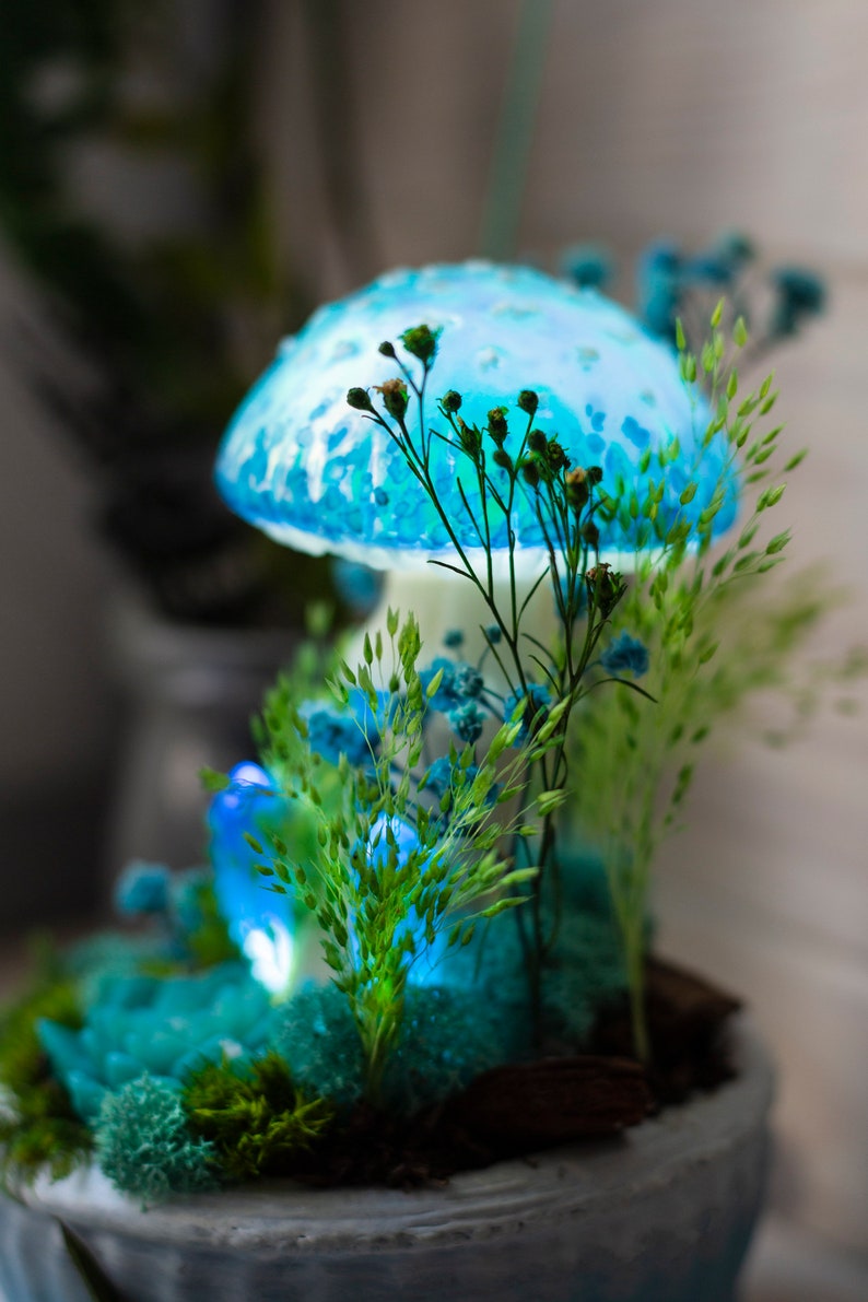 Mushroom Lamp Made To Order Glowing Mushrooms With Crystals Etsy