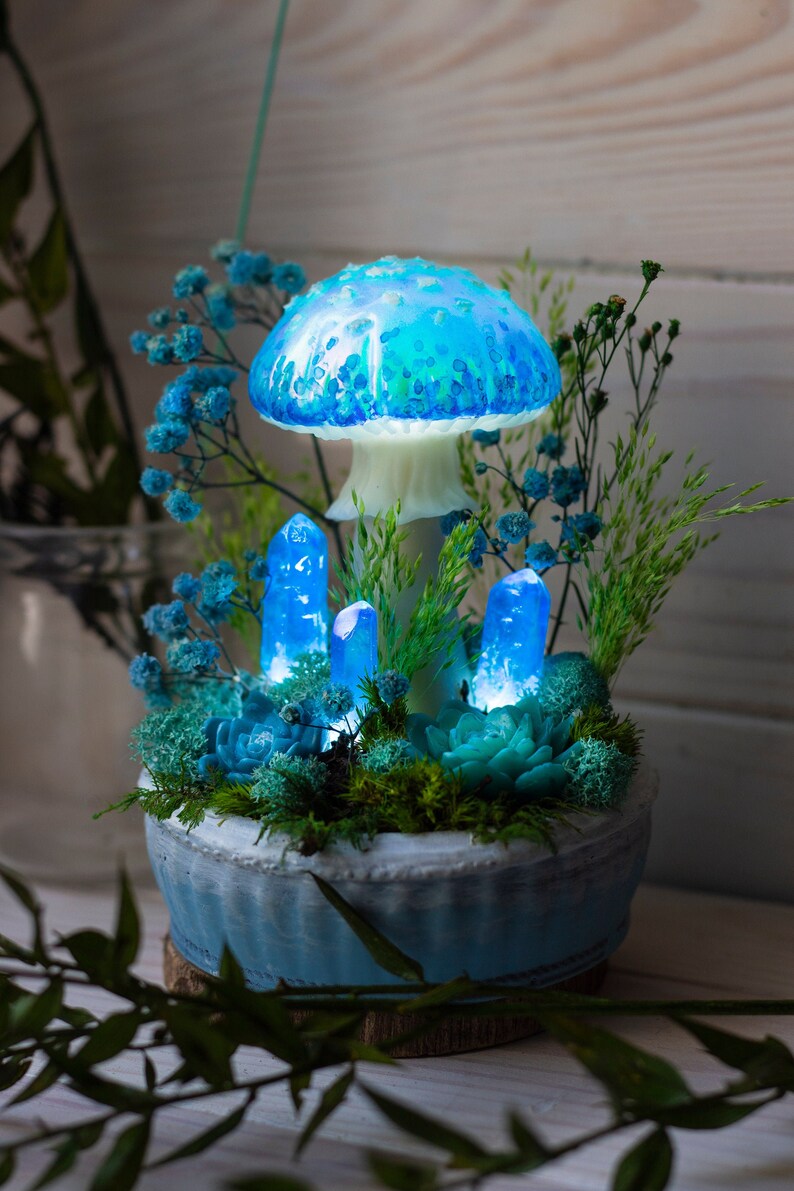 Mushroom Lamp Made To Order Glowing Mushrooms With Crystals Etsy
