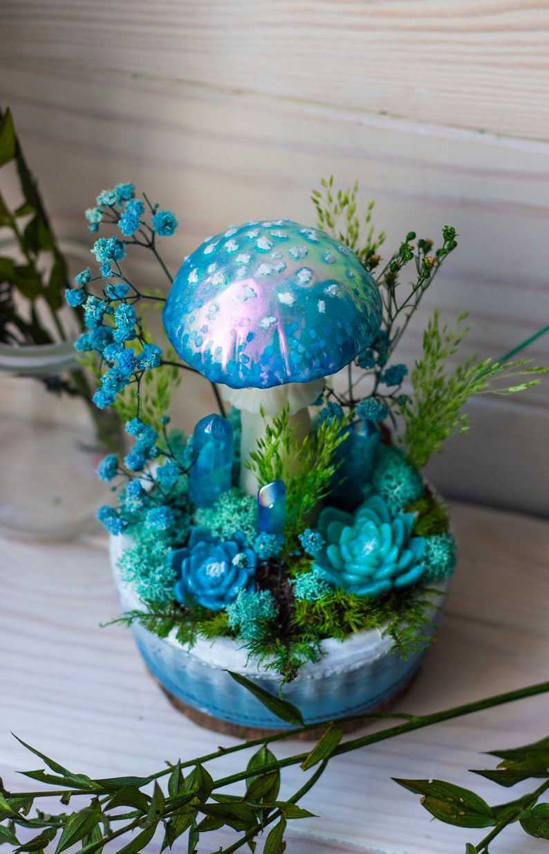 Mushroom Lamp Made To Order Glowing Mushrooms With Crystals Etsy