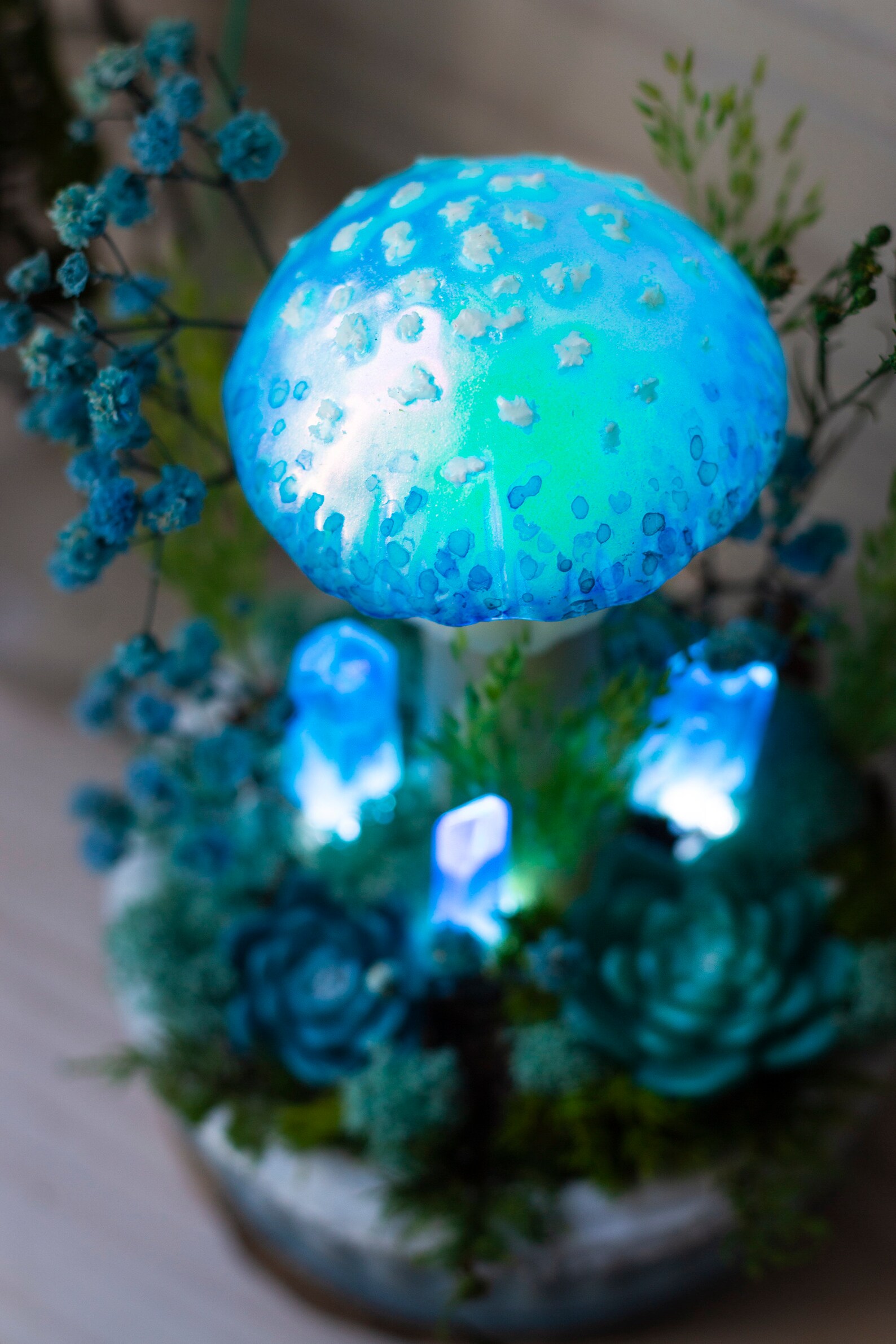 Mushroom Lamp Made To Order Glowing Mushrooms With Crystals Etsy