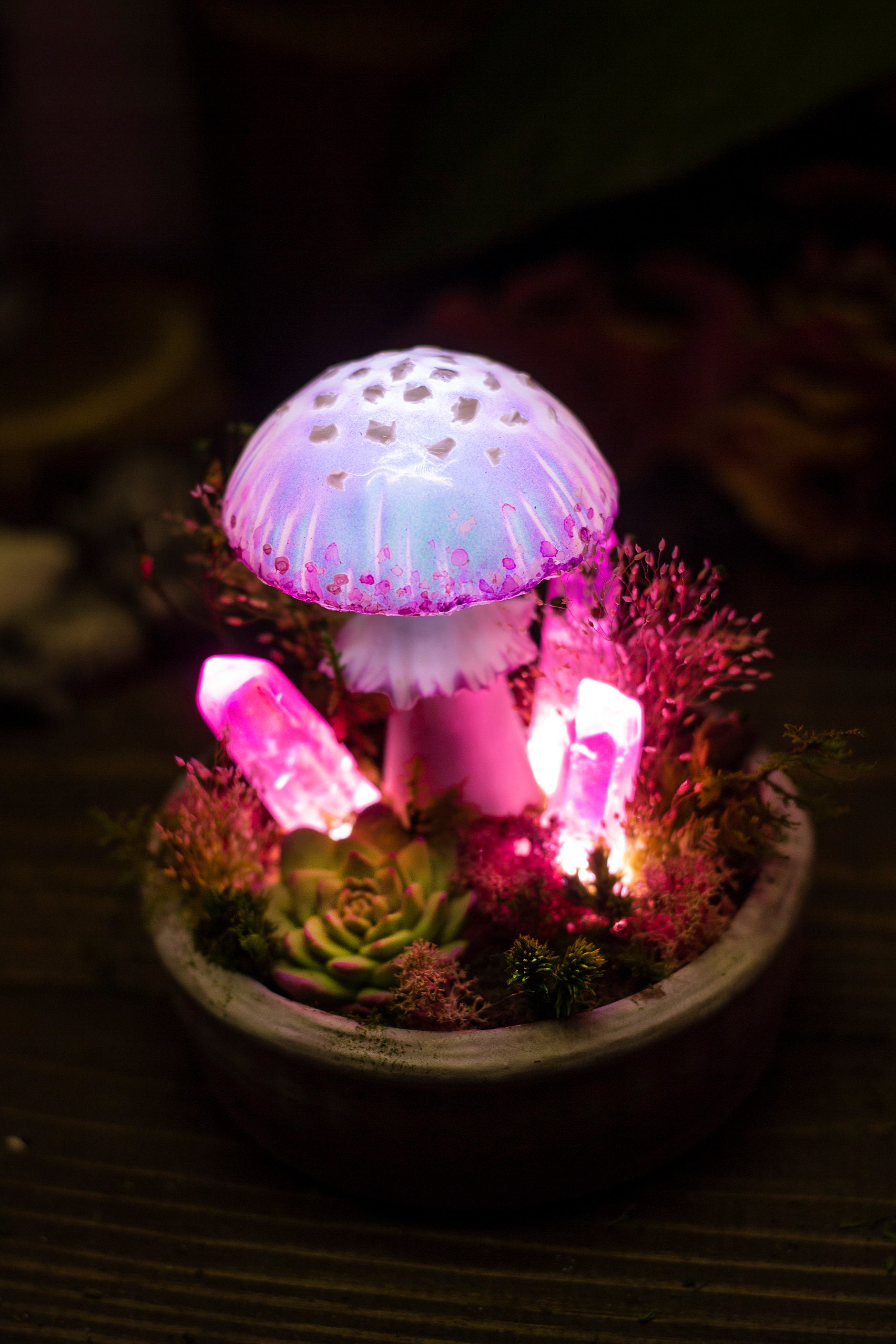 Mushroom Lamp Made To Order Pink Mushroom Lamp With Crystals Etsy Uk