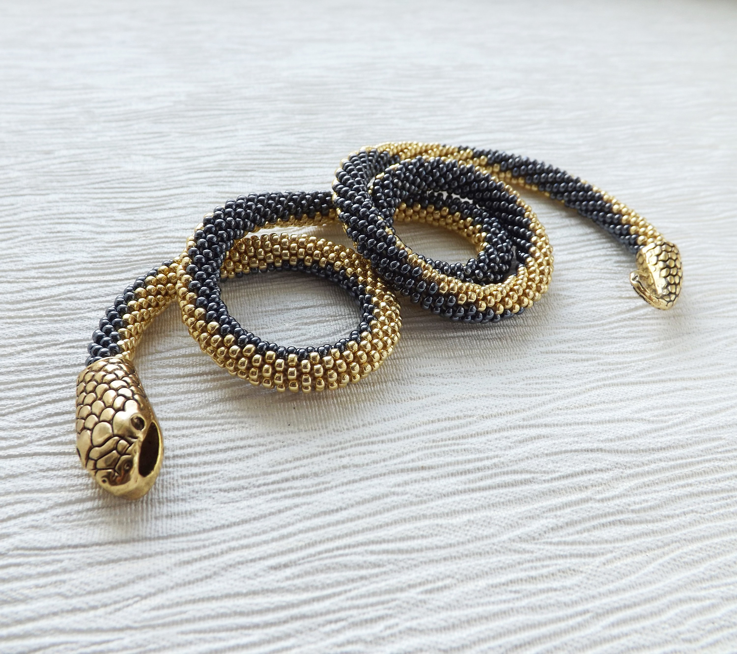 Snake Necklace Gold, Snake Choker, Beaded Unique Necklace, Statement ...