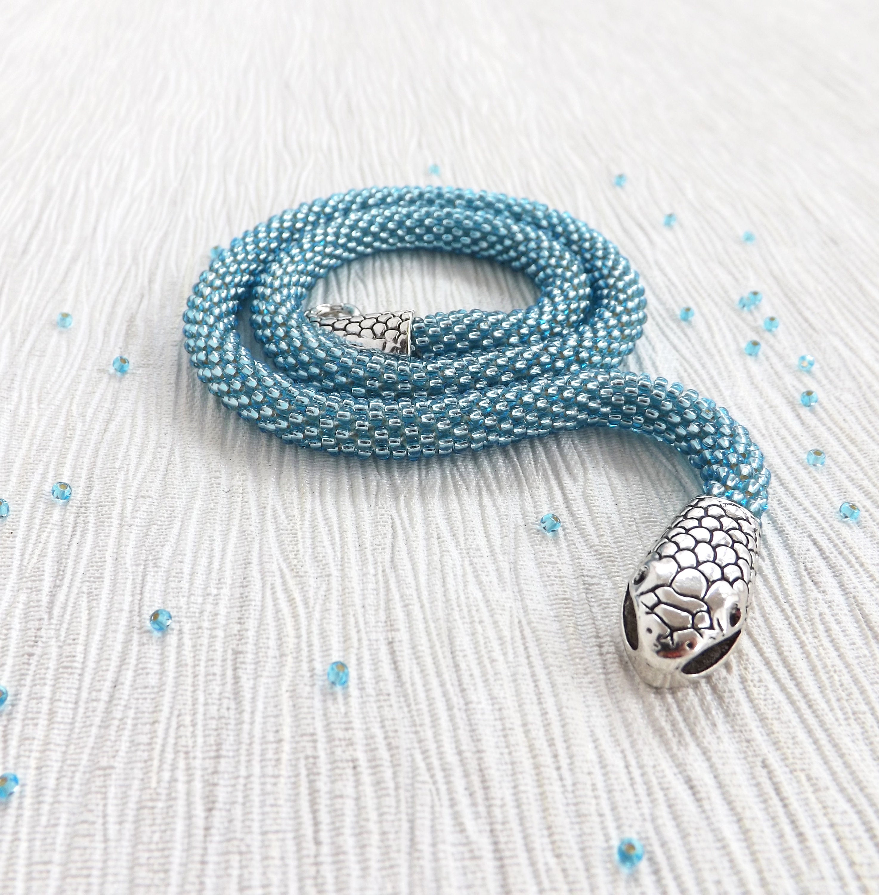 Snake Jewelry Set, Snake Bead Necklace, Snake Choker, Blue Bead ...