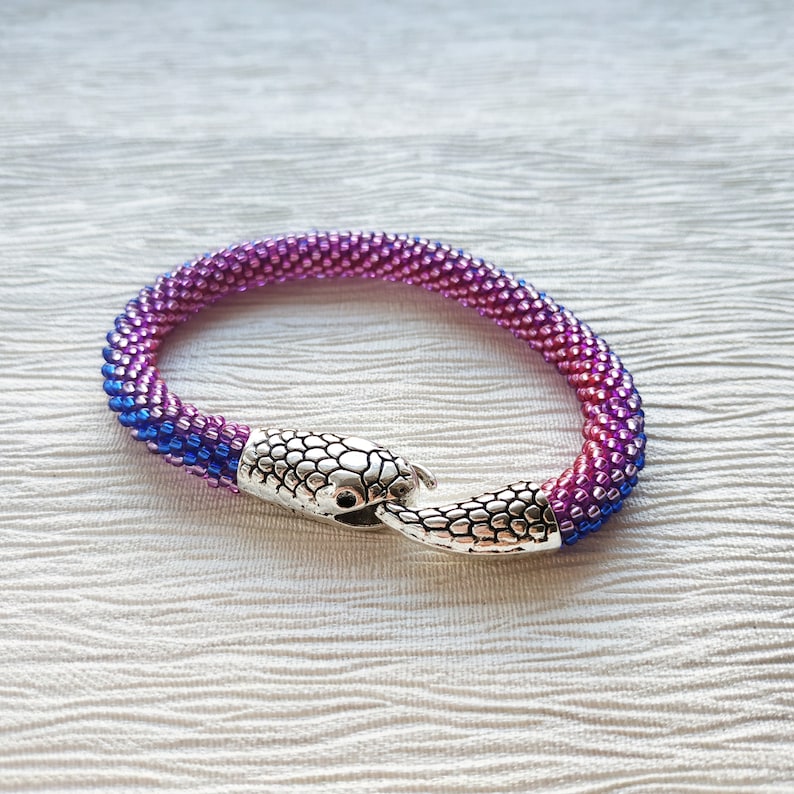 Snake Bracelet, Pink Beaded Bracelet, Snake Jewelry, Serpent Bracelet ...