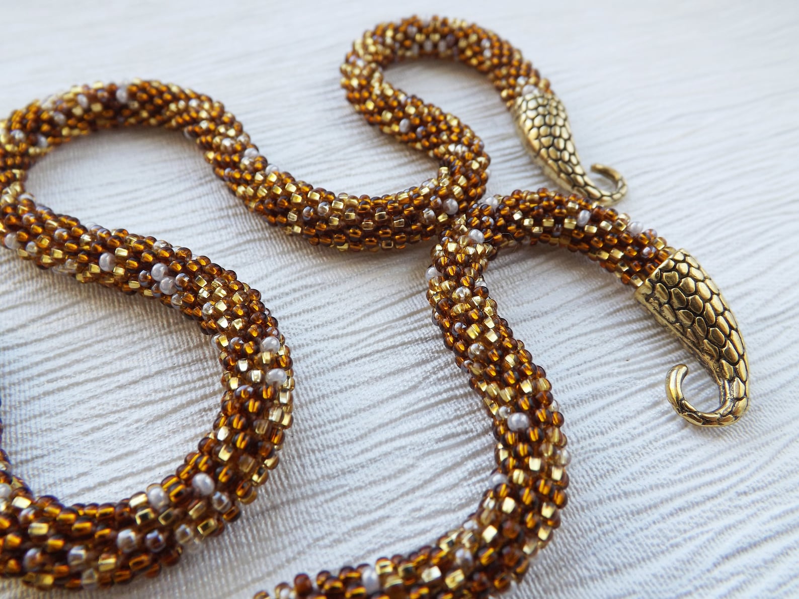 Gold Snake Jewelry Set Beaded Gold Snake Necklace Gold Seed | Etsy