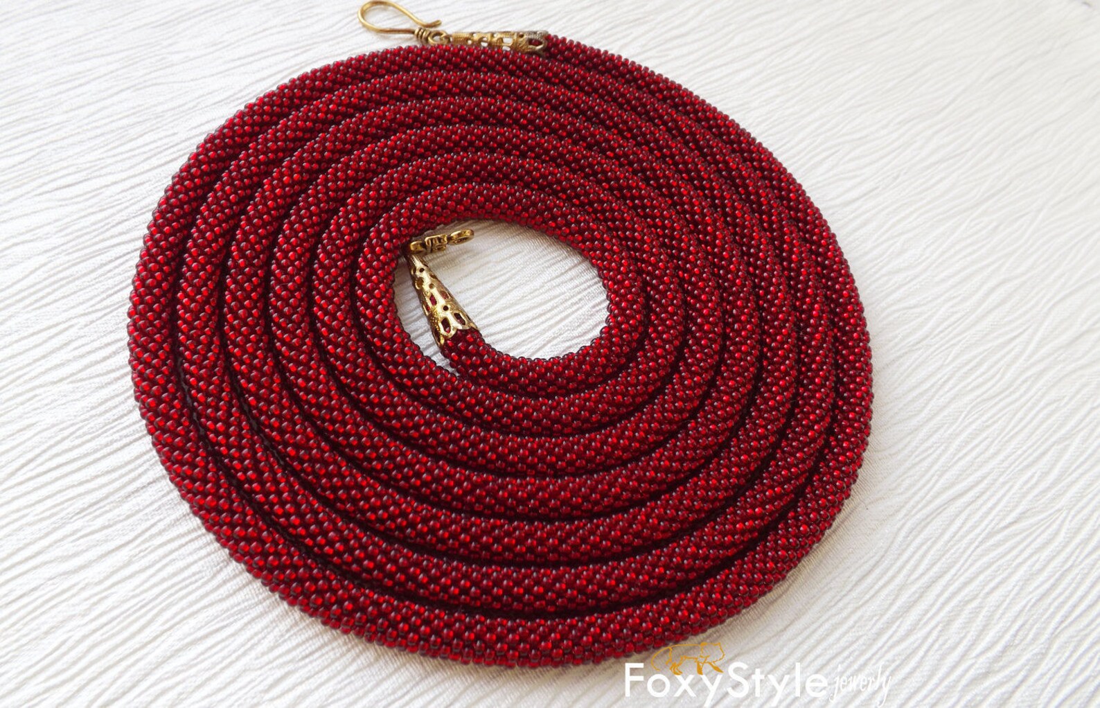 Statement Red Necklace Long Red Bead Necklace Crochet Red Jewelry Rope ...